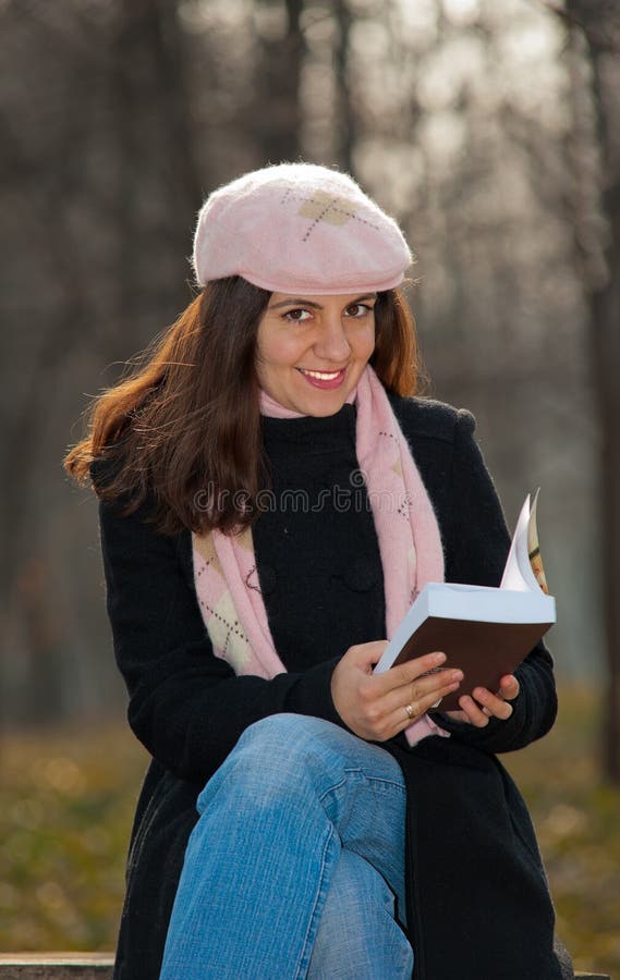Pretty Girl Reading a Book Outdoors Stock Image - Image of happiness ...