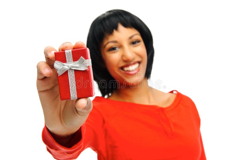 Pretty Girl Receives Present Stock Image - Image of joyful, brunette ...