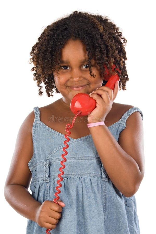 Little African American Girl with Mobile Phone Stock Photo - Image of ...
