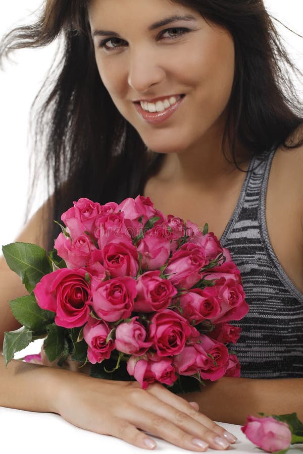 Pretty girl with roses stock photo. Image of roses, pink - 31343928