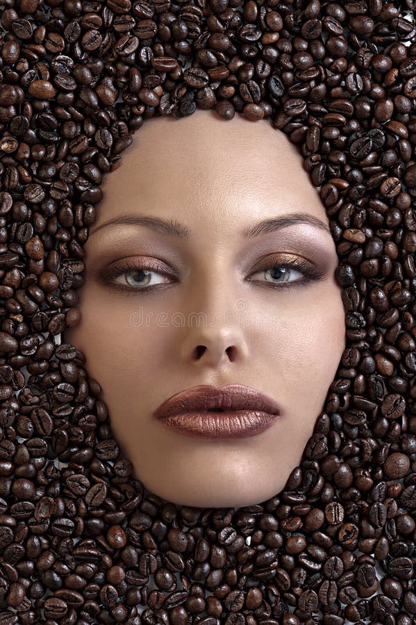 Pretty Girl S Face Immersed in Coffee Beans Stock Photo - Image of ...