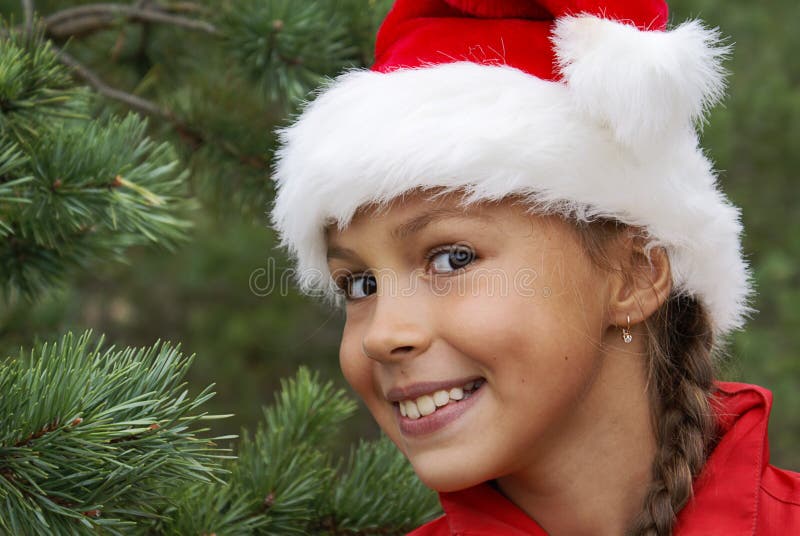 Pretty girl in Santa s hat stock image. Image of eyes - 3728833