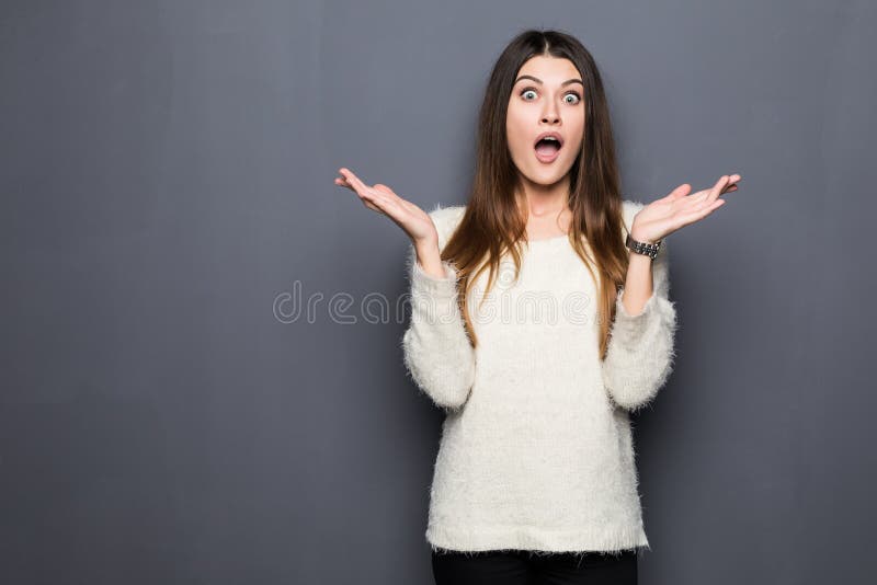 Pretty Girl in Shock with Hands Stock Image - Image of closeup, facial ...