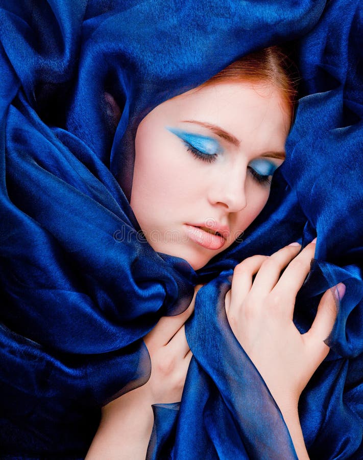 Pretty girl in silk stock photo. Image of fabrick, tranquil - 9349024