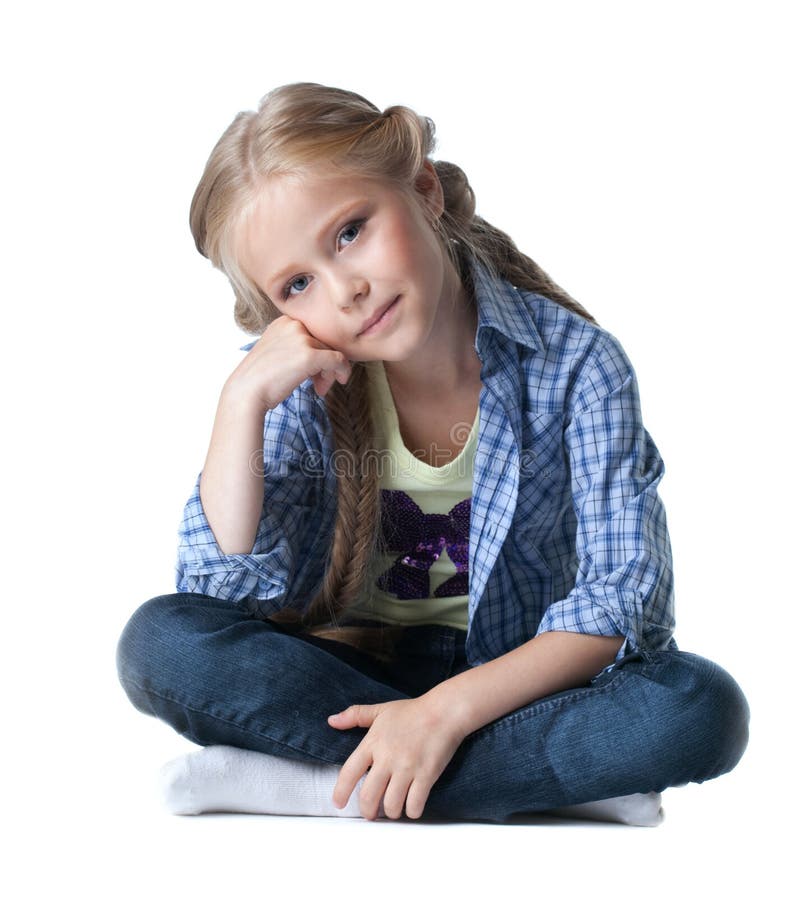 Pretty Girl Sitting on Floor Stock Image - Image of posing, length ...