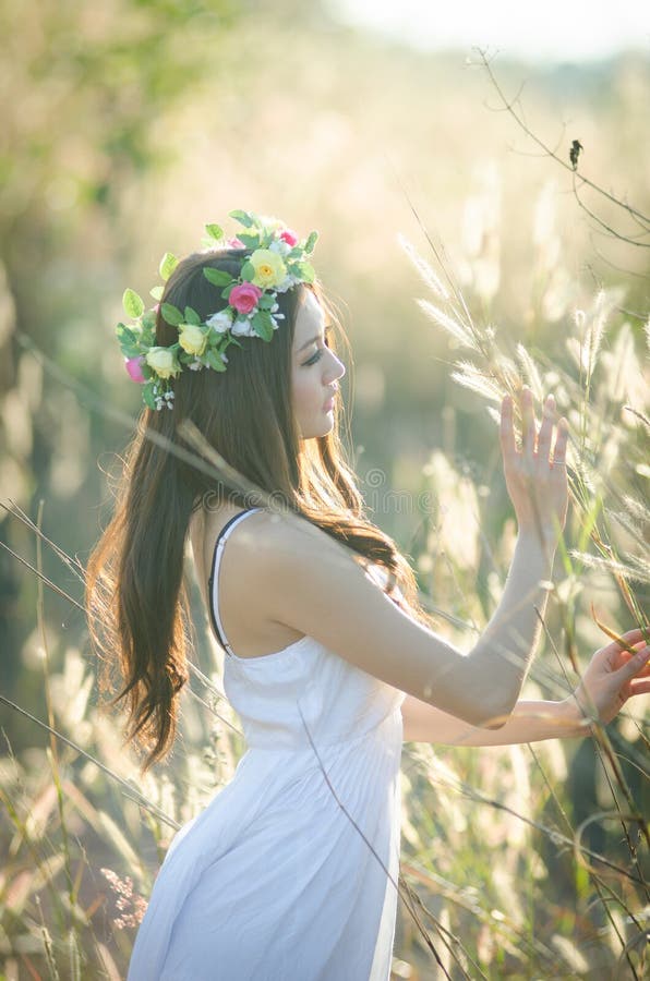 Pretty Girl in a Spring Flower Garden Stock Photo - Image of flower ...