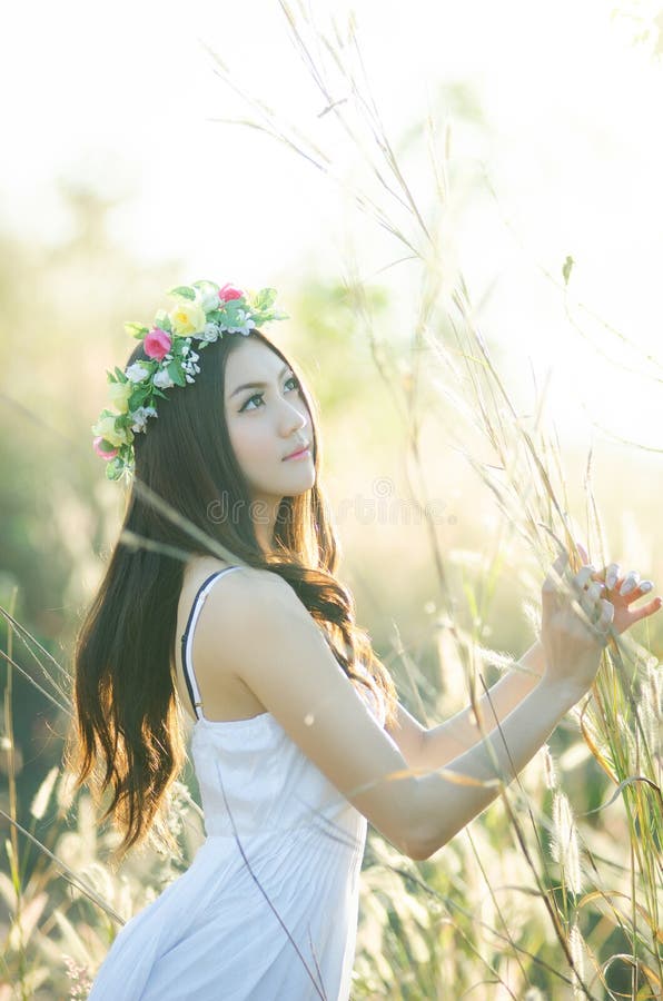 Pretty Girl in a Spring Flower Garden Stock Image - Image of girl, skin ...
