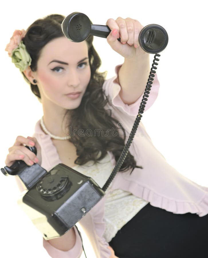 Pretty Girl Talking on Old Phone Stock Photo - Image of communication ...