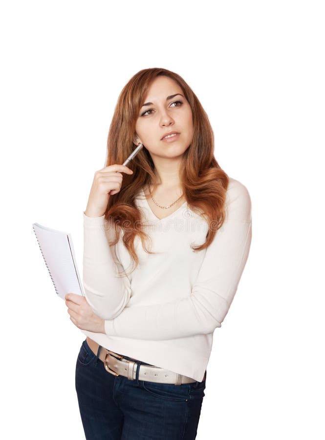 Girl Thinking while Writing on Notepad. Stock Photo - Image of diary ...