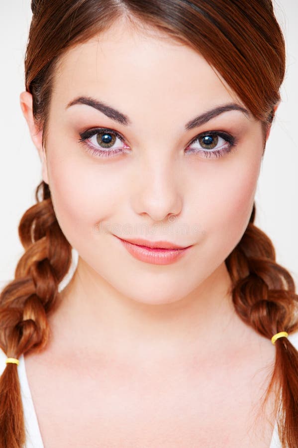 Pretty Girl with Two Pigtails Stock Image - Image of braid, pigtail ...