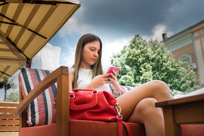 Pretty Girl Using Mobile Phone Stock Image - Image of looking, female ...