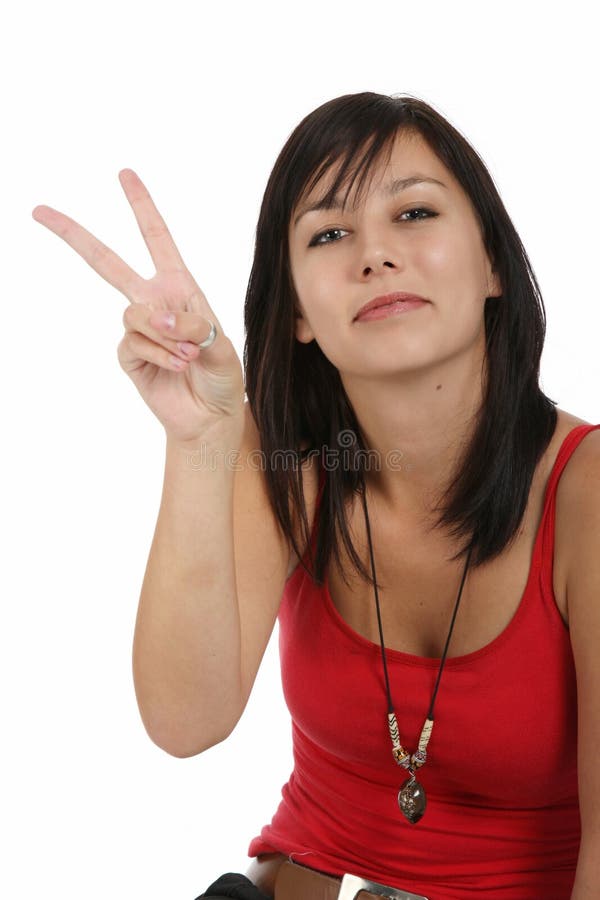 Pretty Girl and V Sign stock photo. Image of gorgeous - 17456644