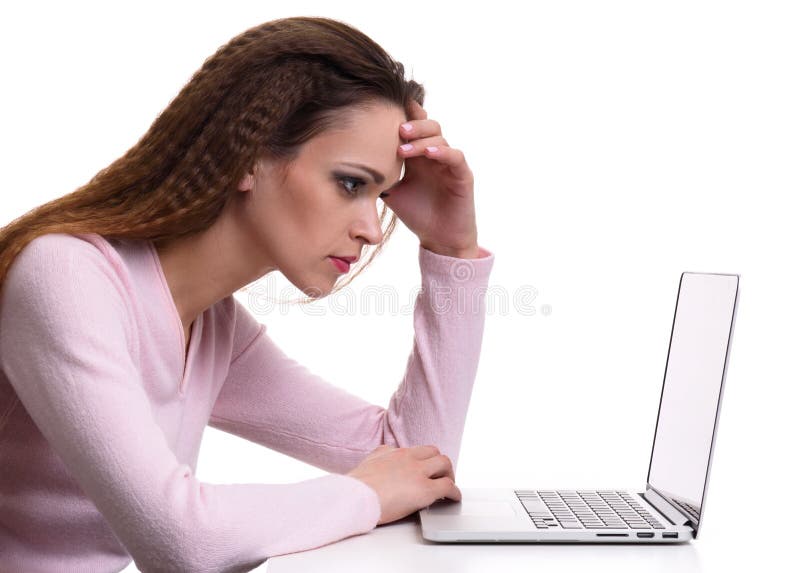 Pretty Girl Working on Laptop Computer Stock Image - Image of white ...