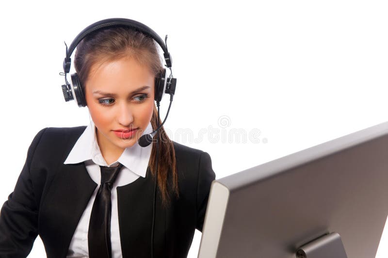 Pretty Girl Works on a Computer Stock Photo - Image of female, isolated ...