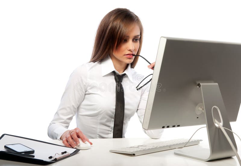Pretty Girl Works on a Computer Stock Image - Image of lady, eyes: 20051969