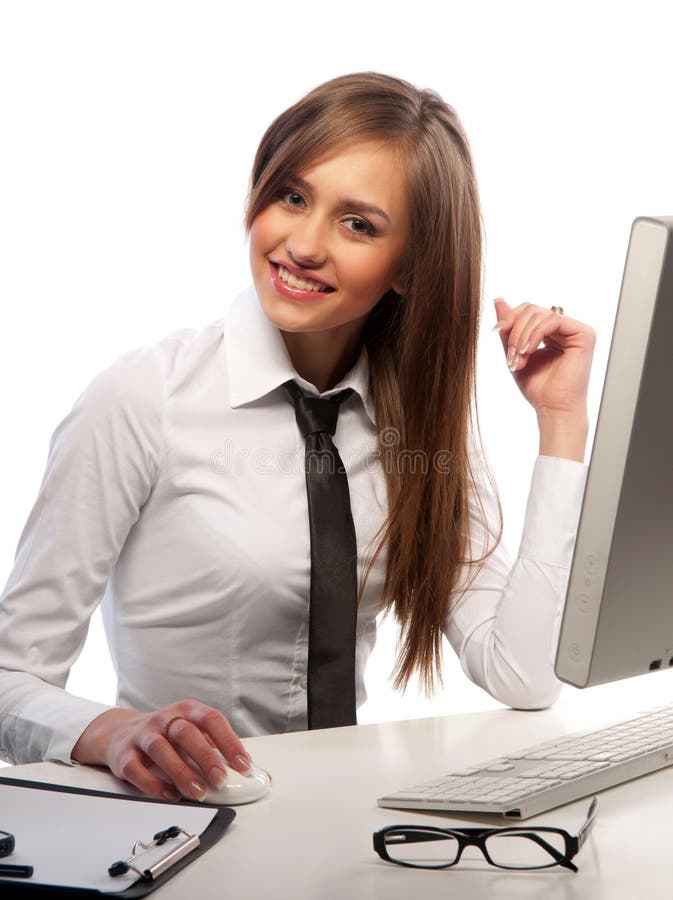 Girl works at the computer stock image. Image of isolated - 22179273
