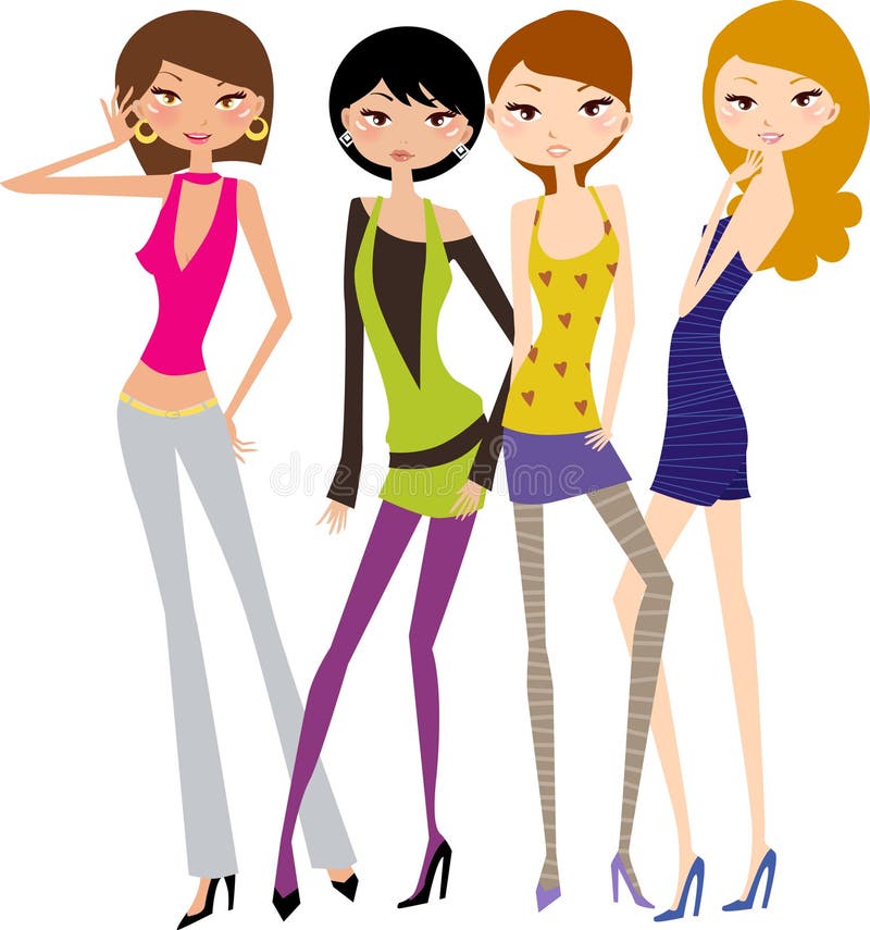 Three Girls Dressed for a Night Out Stock Illustration - Illustration ...