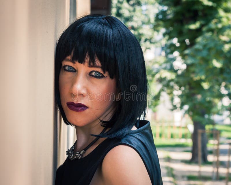 Pretty Goth Girl Posing in a City Park Stock Image - Image of casual ...