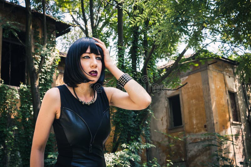 Pretty Goth Girl Posing in a City Park Stock Image - Image of outdoor ...