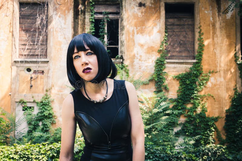 Pretty Goth Girl Posing in a City Park Stock Photo - Image of beautiful ...