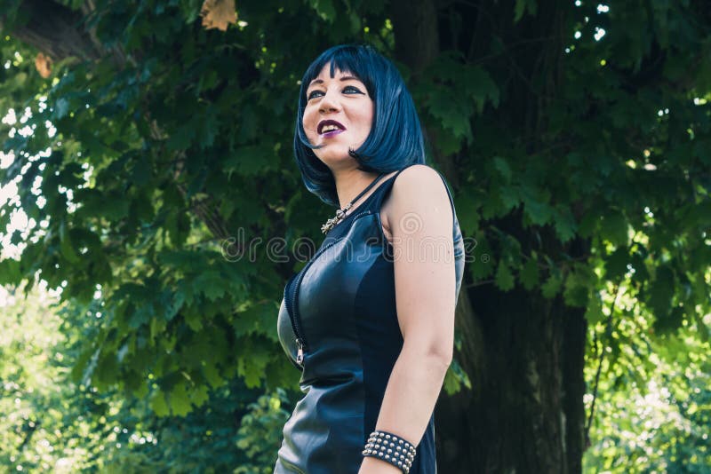 Pretty Goth Girl Posing in a City Park Stock Image - Image of model ...