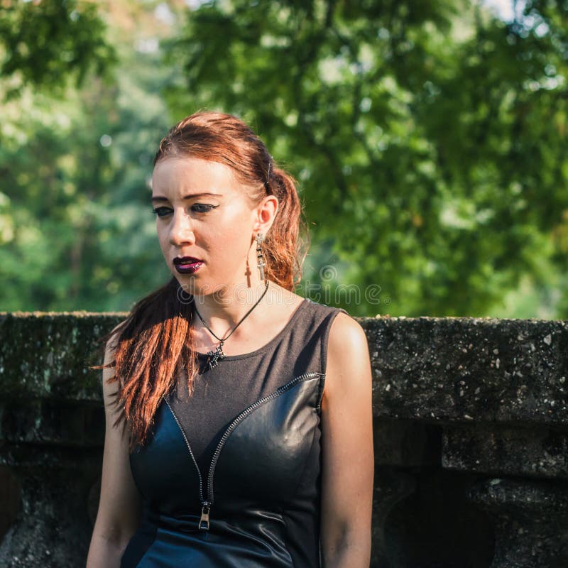 Pretty Goth Girl Posing in a City Park Stock Image - Image of adult ...
