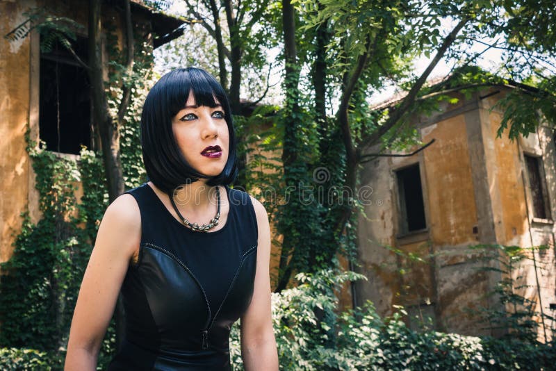Pretty Goth Girl Posing in a City Park Stock Photo - Image of gothic ...