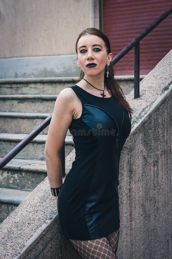Pretty Goth Girl Posing in Urban Landscape Stock Image - Image of ...