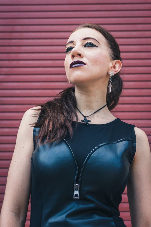 Pretty Goth Girl Posing in Urban Landscape Stock Photo - Image of ...