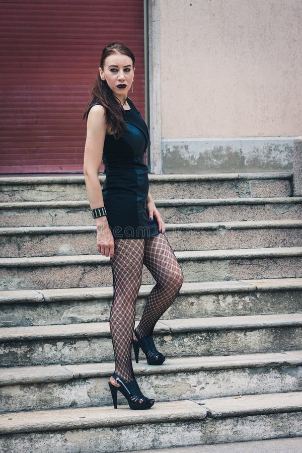 Pretty Goth Girl Posing in Urban Landscape Stock Photo - Image of ...