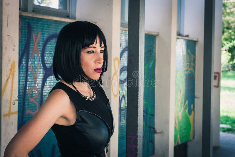 Pretty Goth Girl Posing in Urban Landscape Stock Image - Image of ...