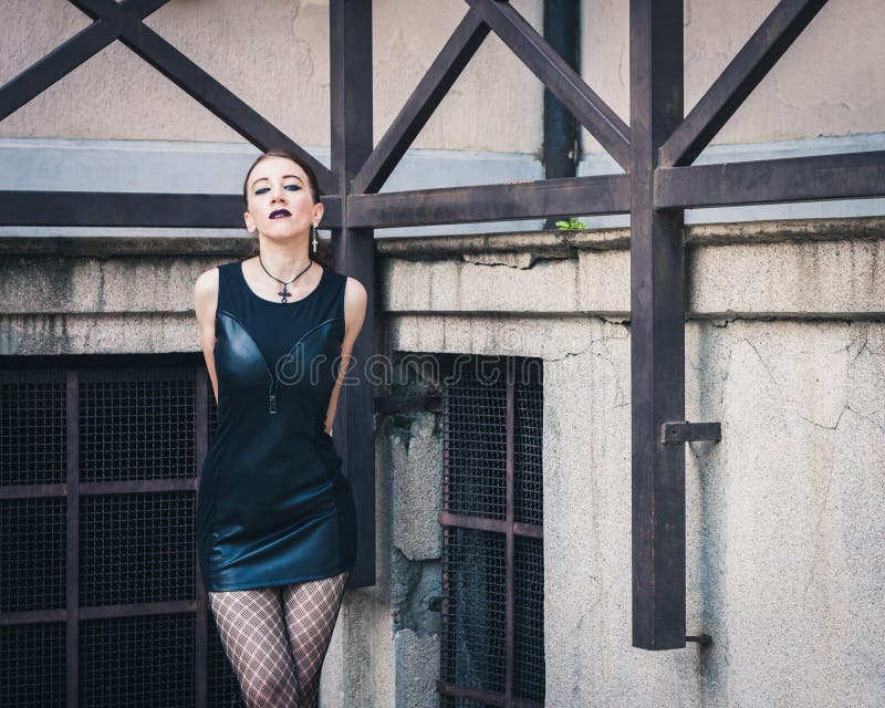 Pretty Goth Girl Posing in Urban Landscape Stock Photo - Image of ...