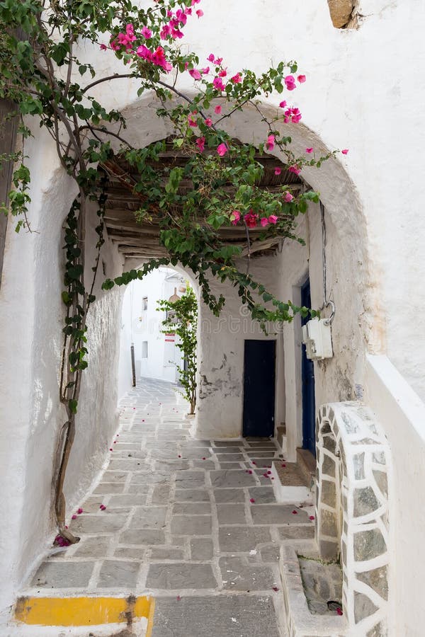 Pretty Greek Pathway, Ios, Greece Stock Photo - Image of alley, village ...