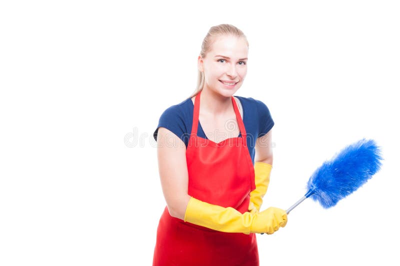 Pretty Happy Housekeeper Holding Dust Cleaner Stock Image - Image of ...