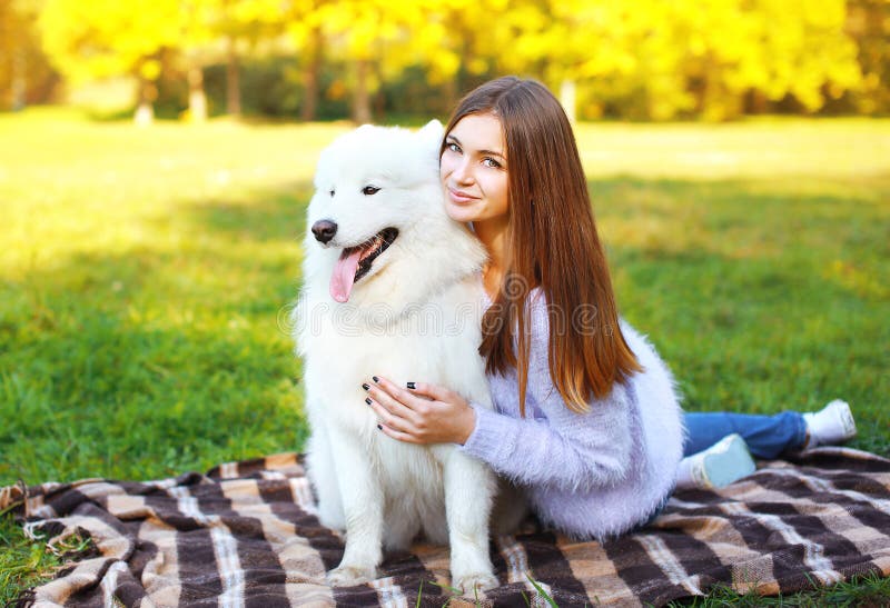 Pretty Happy Woman and Dog Outdoors Stock Image - Image of joyful ...
