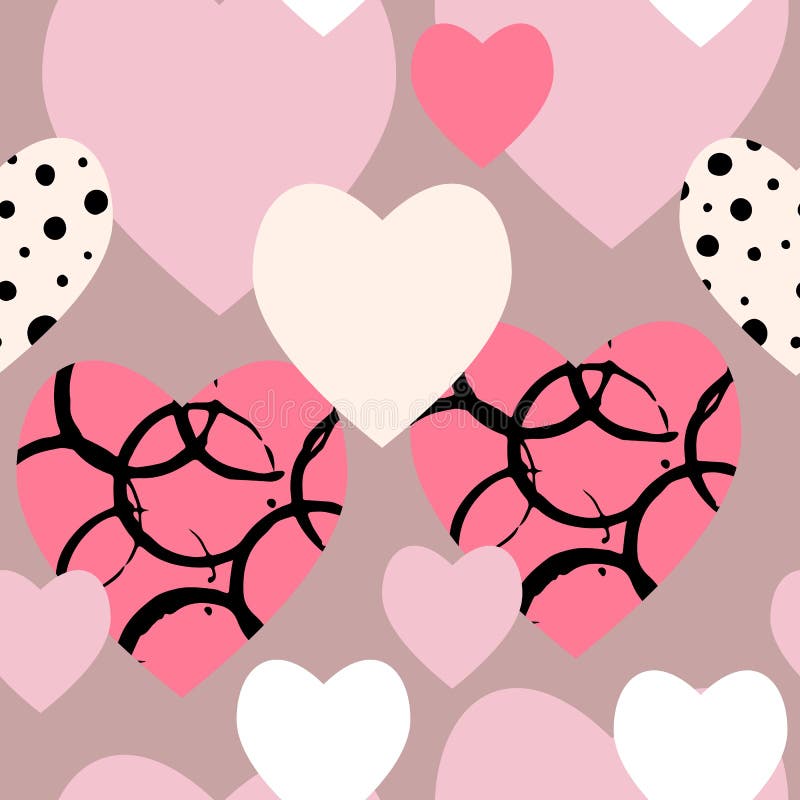 Pretty Hearts, Circles and Dots Seamless Pattern. Stock Vector ...