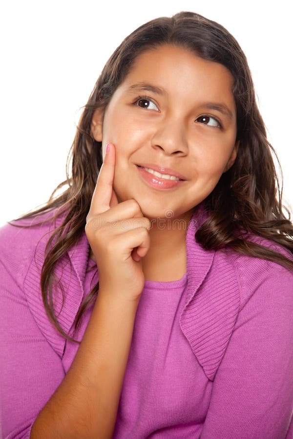 Pretty Hispanic Girl Thinking Stock Image - Image of mexican, hand ...