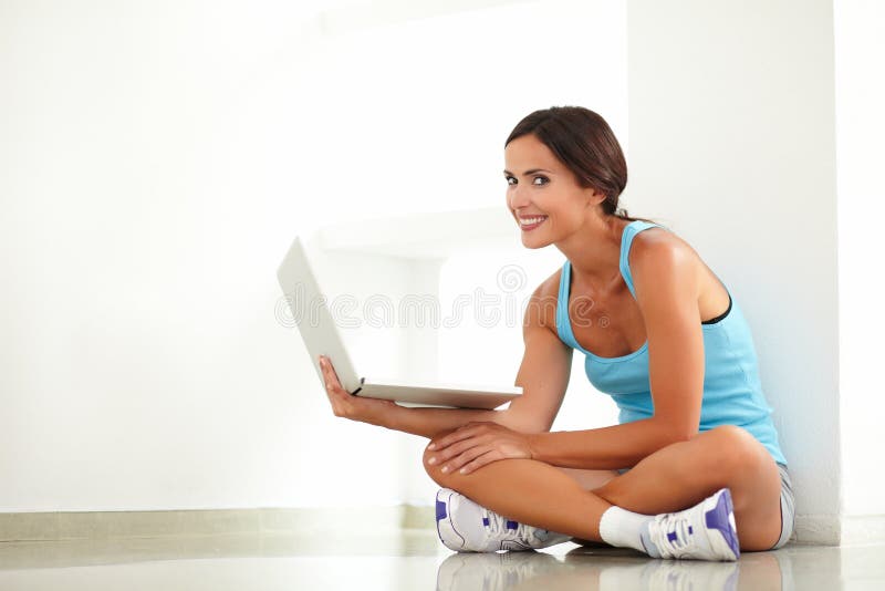 Pretty Hispanic Lady Surfing on Her Computer Stock Photo - Image of ...
