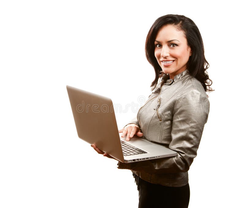Pretty Hispanic Woman with Laptop Stock Image - Image of beautiful ...