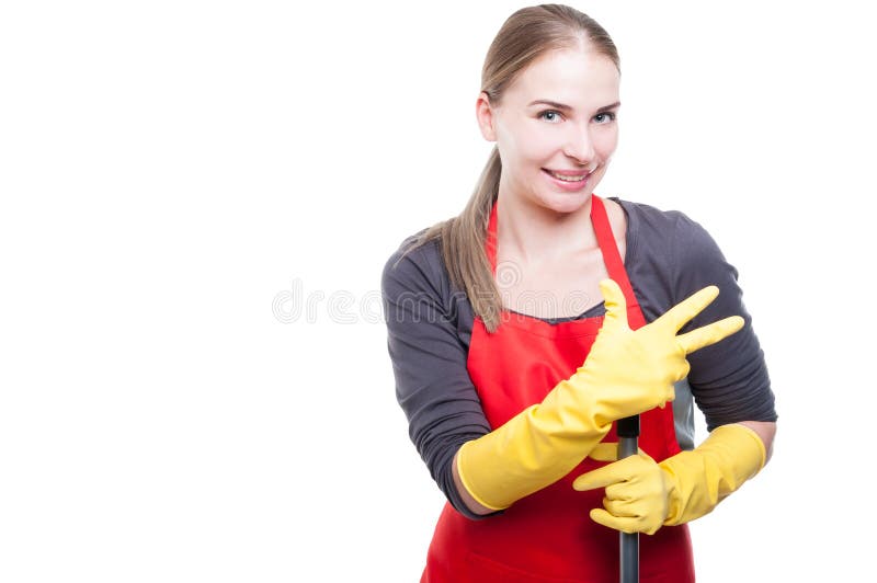 Pretty House Cleaner with Mop or Broom Stock Image - Image of housework ...