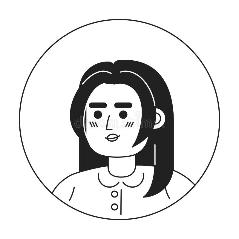 Pretty Indian Woman With Long Hair Monochrome Flat Linear Character