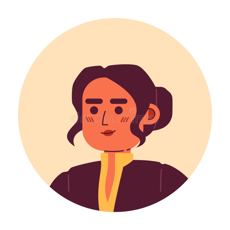 Pretty Indian Woman With Long Hair Monochrome Flat Linear Character