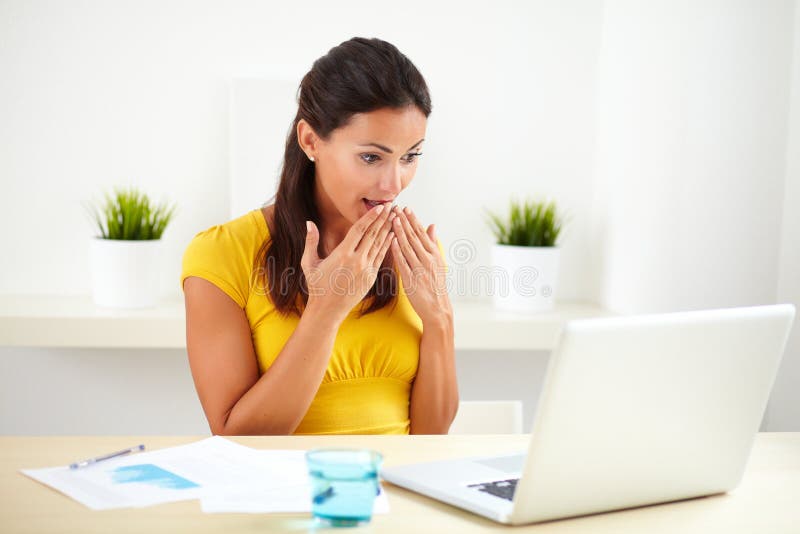Pretty Lady Doing Customer Service Looking Shocked Stock Image - Image ...