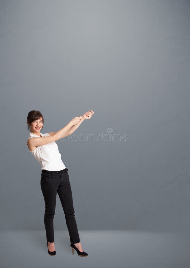 Pretty Lady Gesturing with Copy Space Stock Photo - Image of holding ...