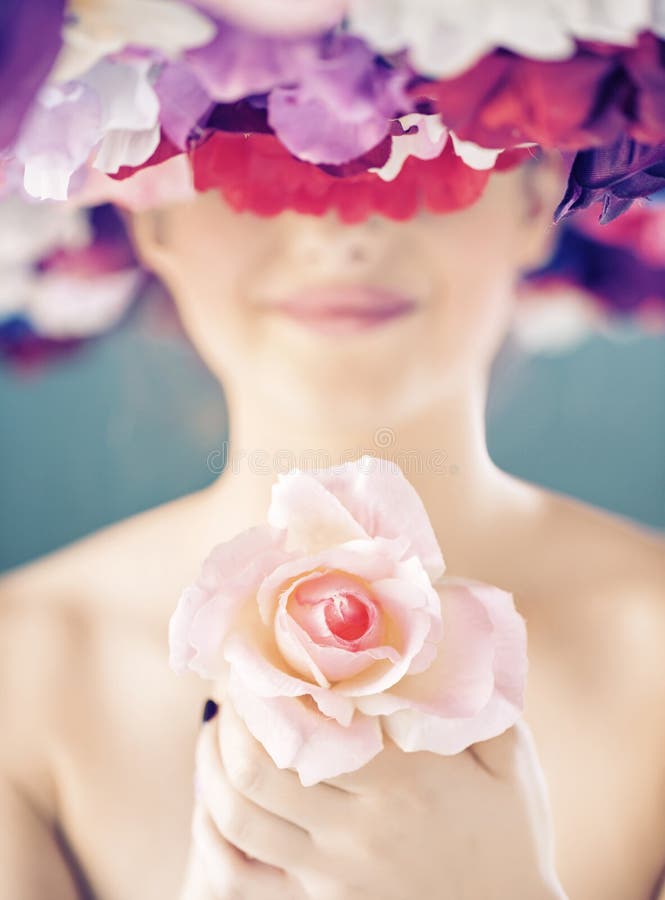 Pretty Lady Holding a Pink Rose Stock Photo - Image of bouquet, amazing ...