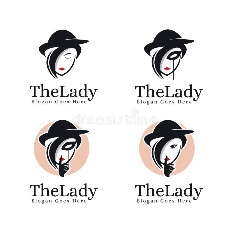 Pretty Lady Logo with Hat Icon Vector Illustration Set Stock Vector ...