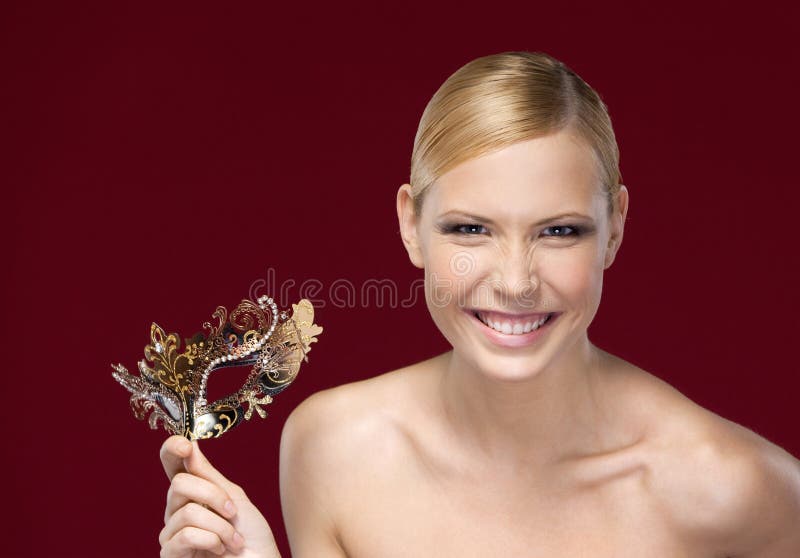 Pretty Lady with Patterned Masquerade Mask Stock Image - Image of ...