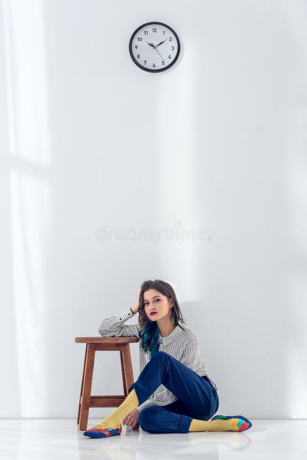 Pretty Lady Sitting on Floor Stock Photo - Image of beautiful, fashion ...