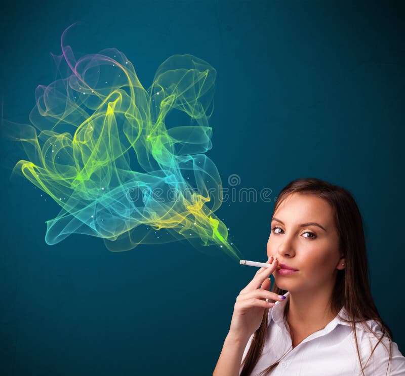 Pretty Lady Smoking Cigarette with Colorful Smoke Stock Image - Image ...