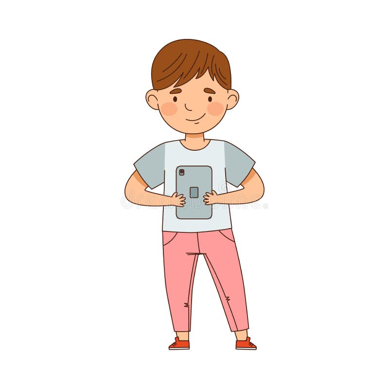 Pretty Little Boy Using Tablet PC As Electronic Gadget Vector ...